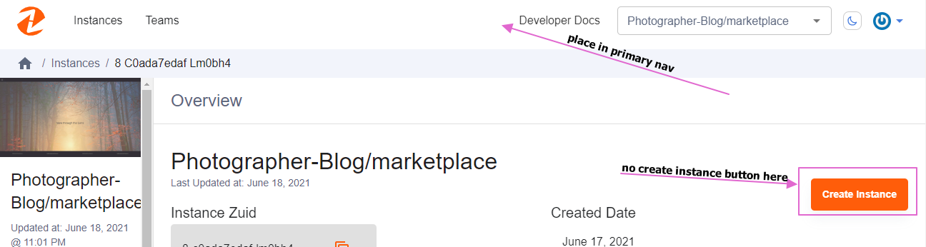 Accounts: Add create instance button to the primary navbar · Issue #1016 · zesty-io/website · GitHub