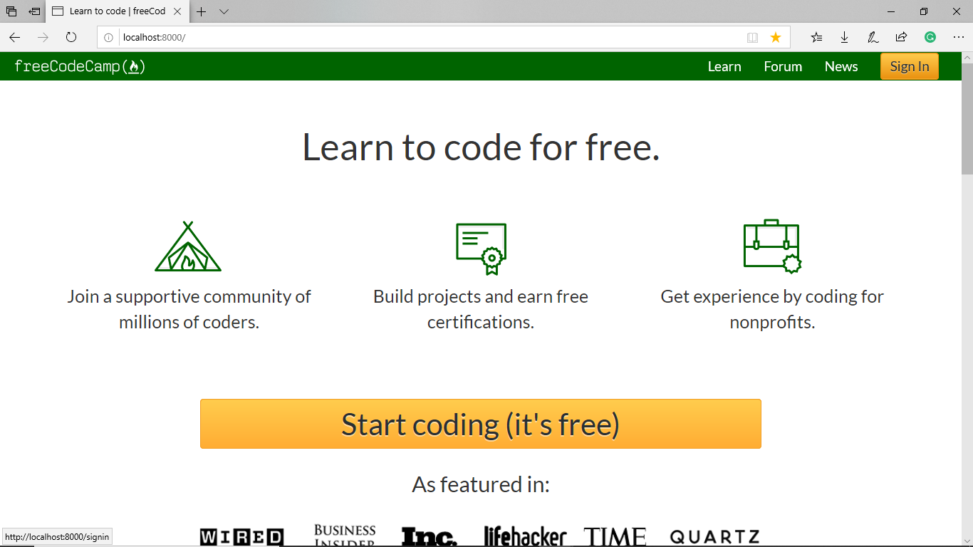 Sign in on docker - localhost:8000 not showing up.