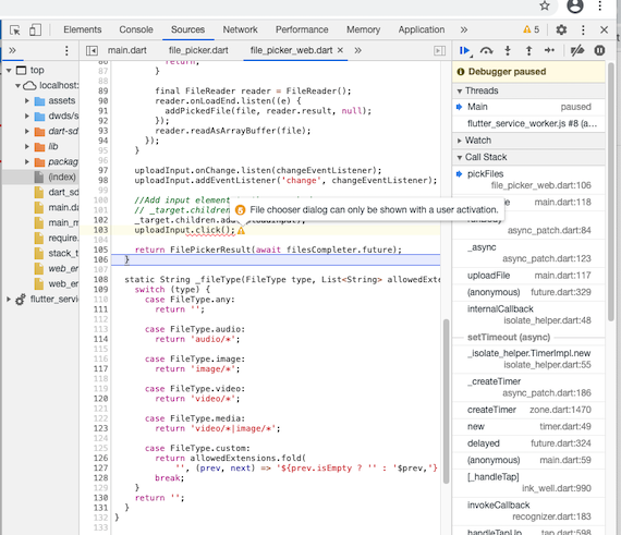 file picker doesn't work in async functions, does not open the file selection window (Web ...