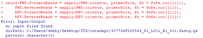Cannot reproduce Cutadapt/DADA2 ITS Pipeline · Issue #762 · benjjneb/dada2 · GitHub