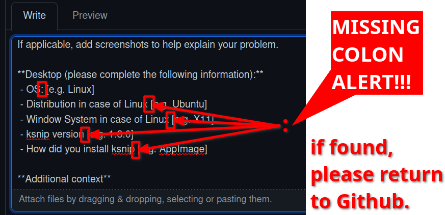 Include more Colons to your bug report issues · Issue #852 · ksnip/ksnip · GitHub