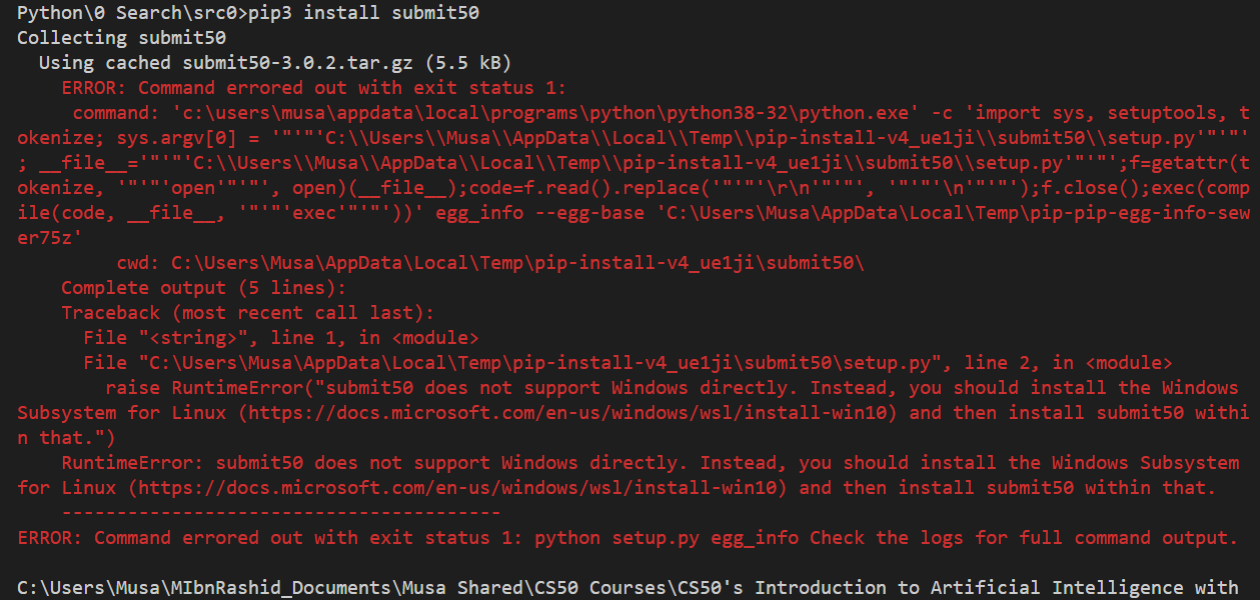 Sumbit50 Not Installing Error Code Issue 244 Cs50 submit50 GitHub