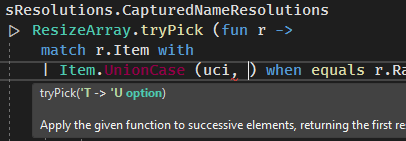 Signature help triggers in a pattern · Issue #15818 · dotnet/fsharp · GitHub