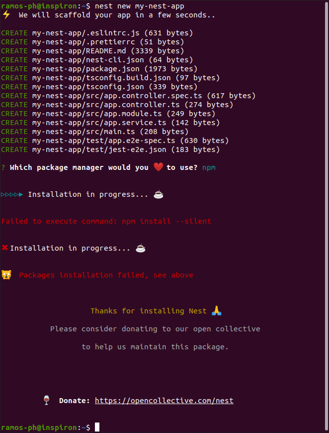 Nest new logs installation failures but bootstraps the app regardless · Issue #1077 · nestjs ...