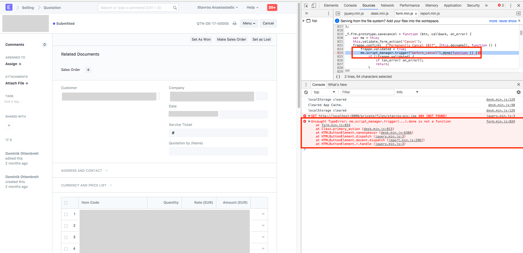 Quotation Throughs Error On Cancel · Issue 9605 · Frappe Erpnext · Github