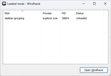 [Disable grouping on the taskbar] Mod always unloaded · Issue #231 · ramensoftware/windhawk-mods ...