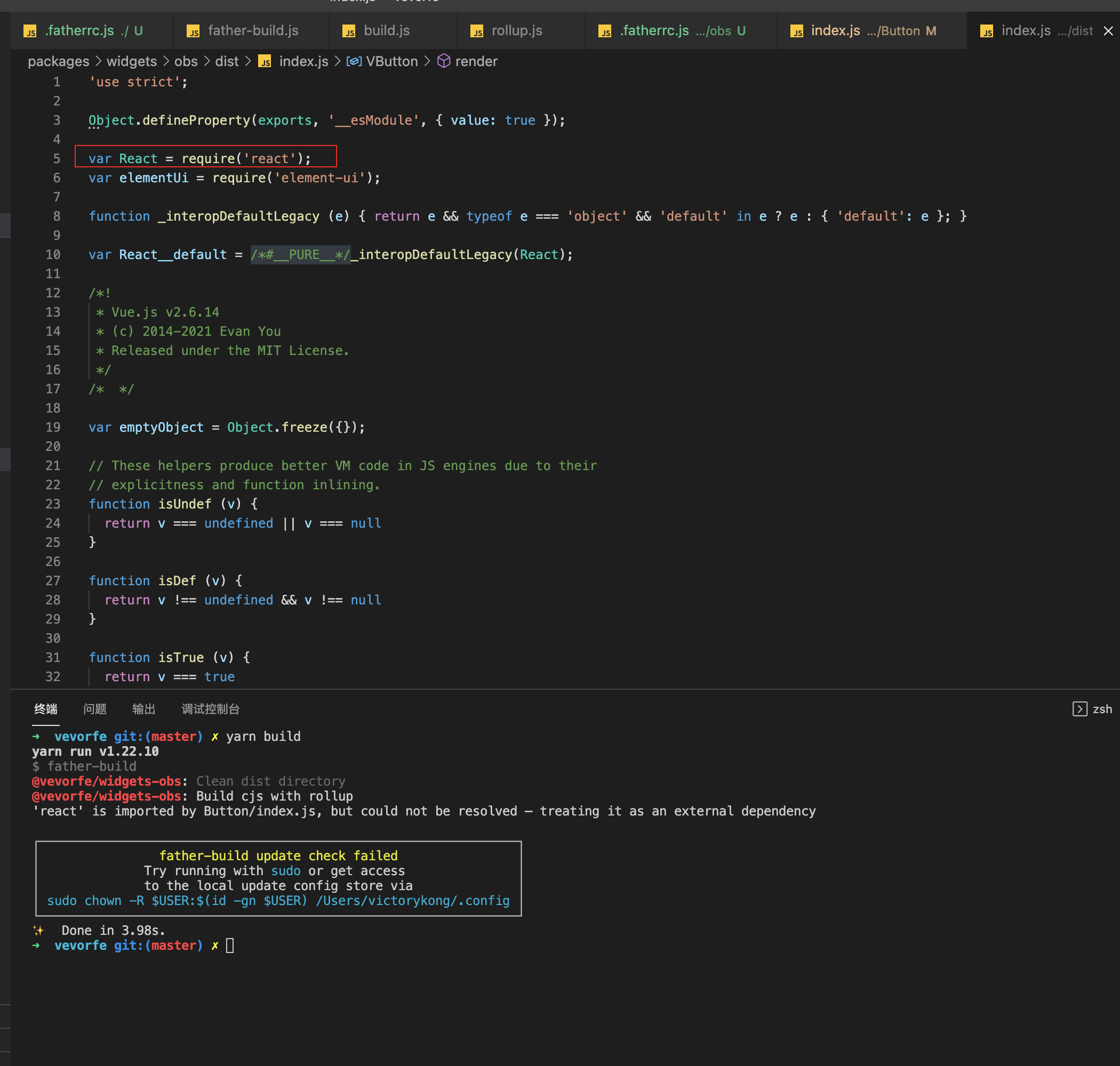 father-build 构建 vue 使用 jsx 语法，意外引入 react · Issue #421 · umijs/father · GitHub