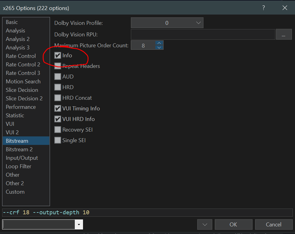 What Command Add Encoded Name And Remove Encoding Setting On X265 If