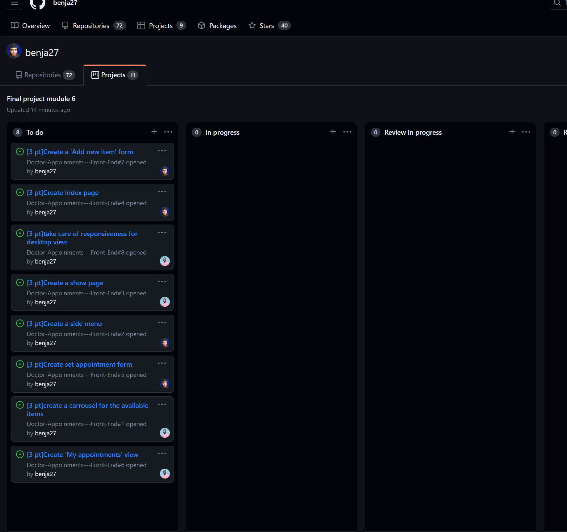 Set up kanban board for final Capstone Project · Issue #9 · benja27/Doctor-Appoinments---Front ...