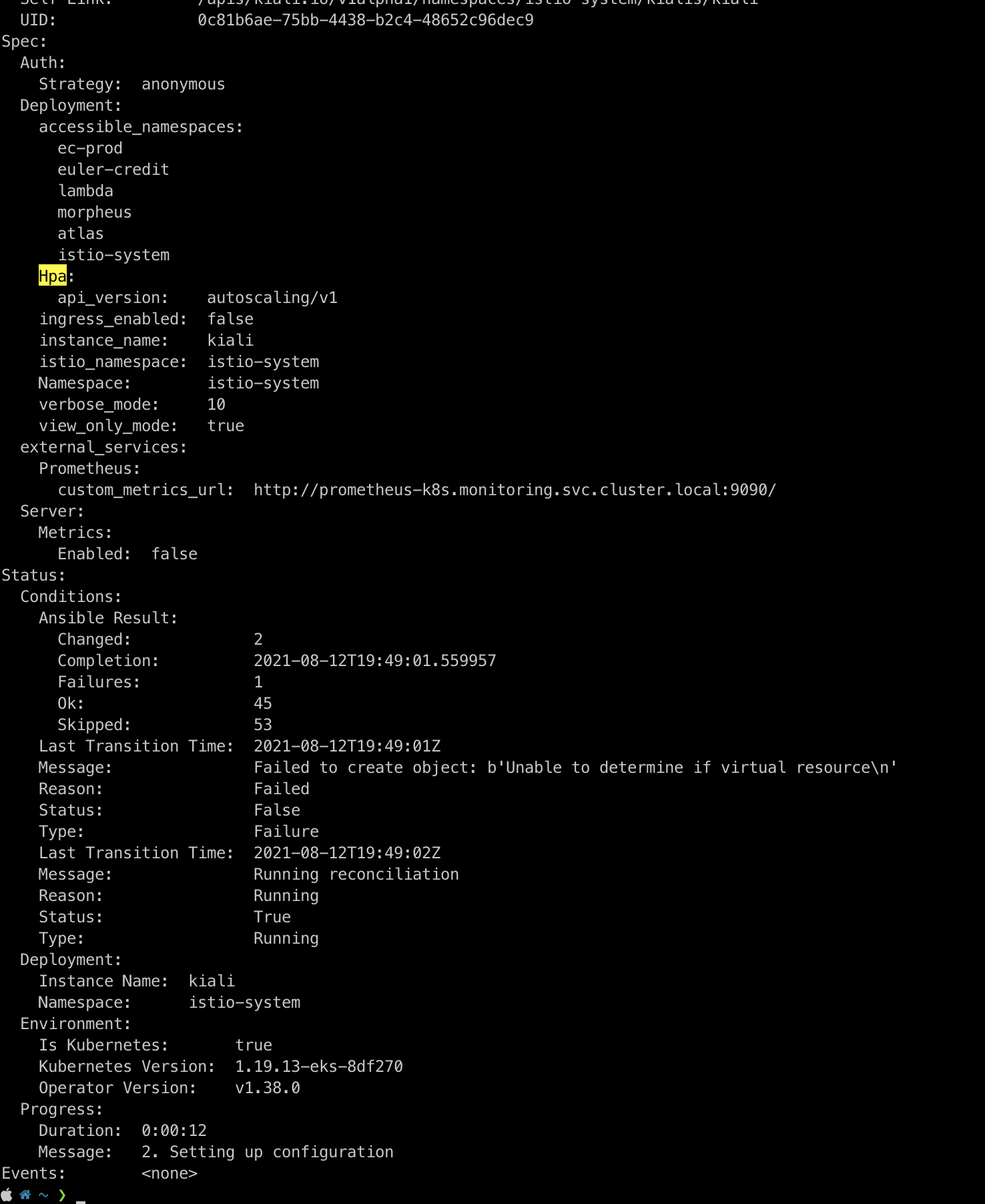 Kiali operator not spinning up Kiali by printing Unable to determine if ...