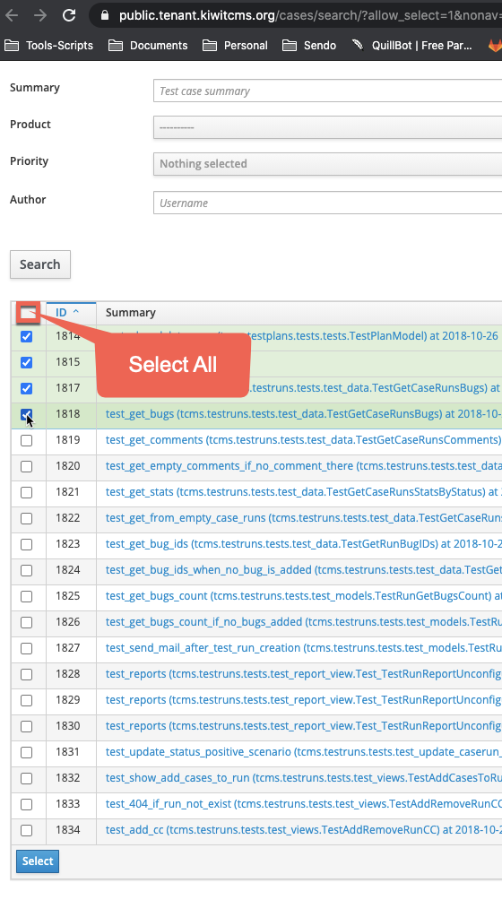 Search - Allow_select - support "Select all" option · Issue #2103 · kiwitcms/Kiwi · GitHub