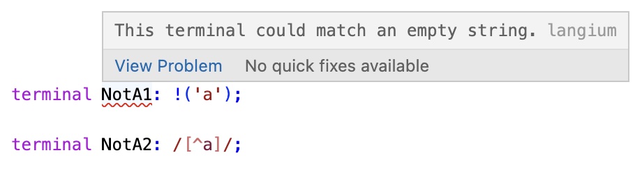 EBNF Negated Tokens Derive Incorrrect Regular Expressions · Issue #681 · eclipse-langium/langium ...