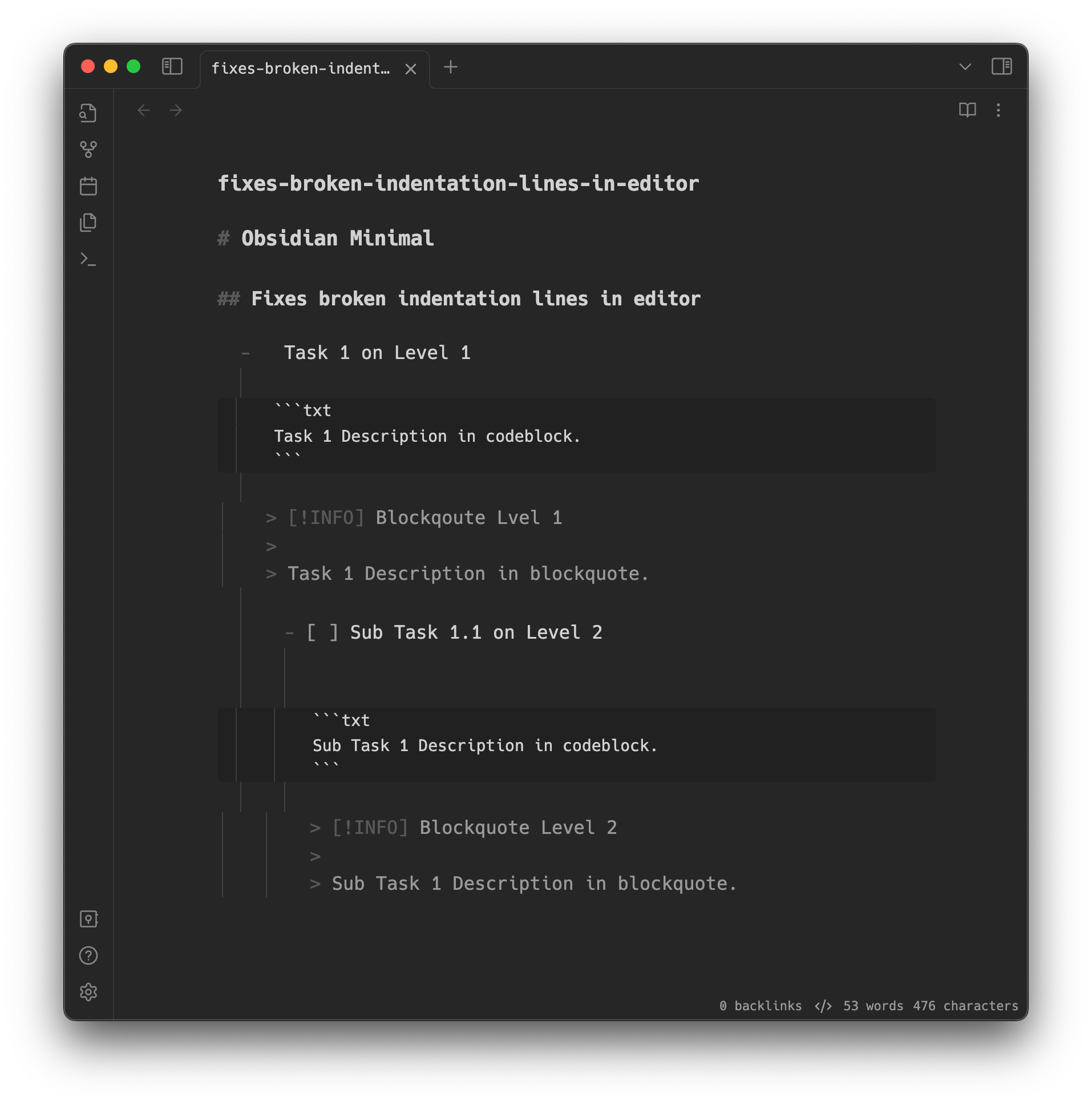 Fixes Broken Indentation Line In Editor Source Mode · Issue 497 · Kepanoobsidian Minimal