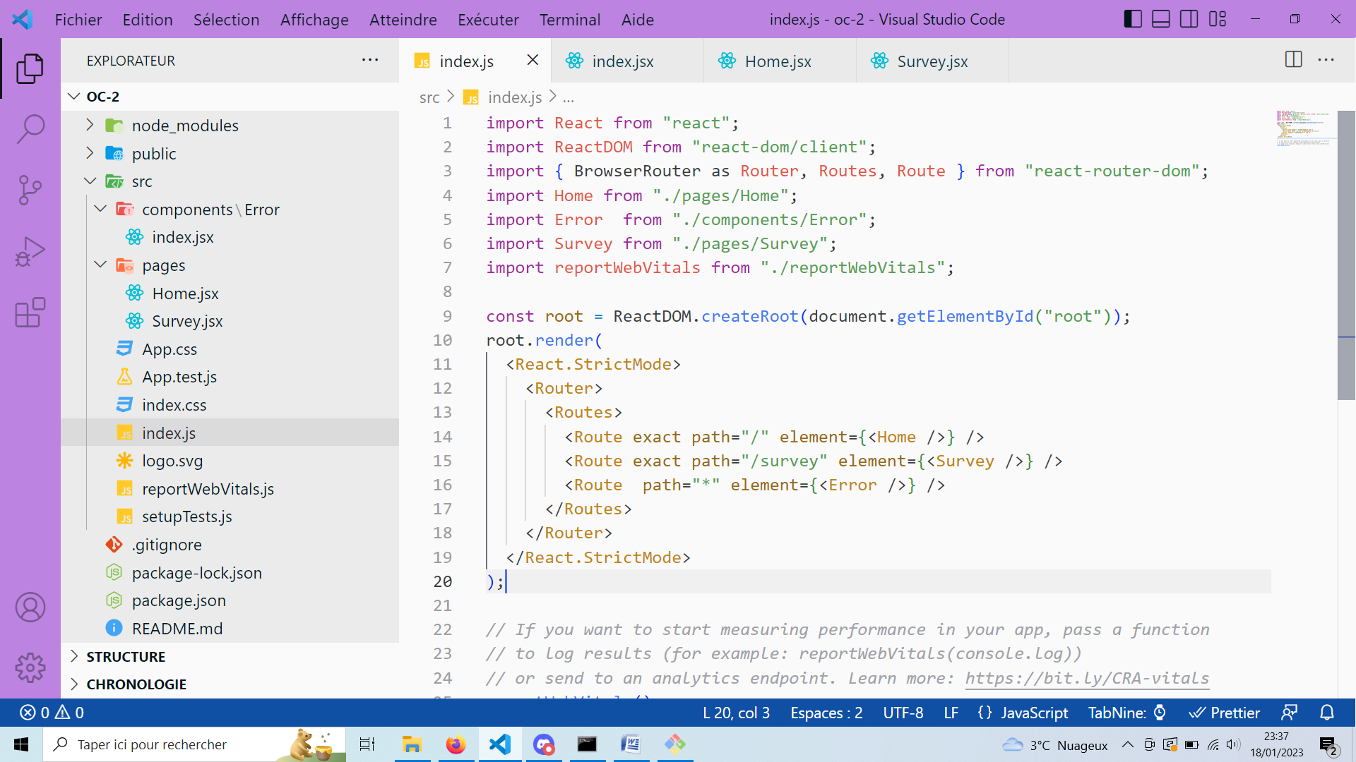 Code de index.jsx (dans la source) · Issue #6 · OpenClassrooms-Student-Center/7150606-React ...