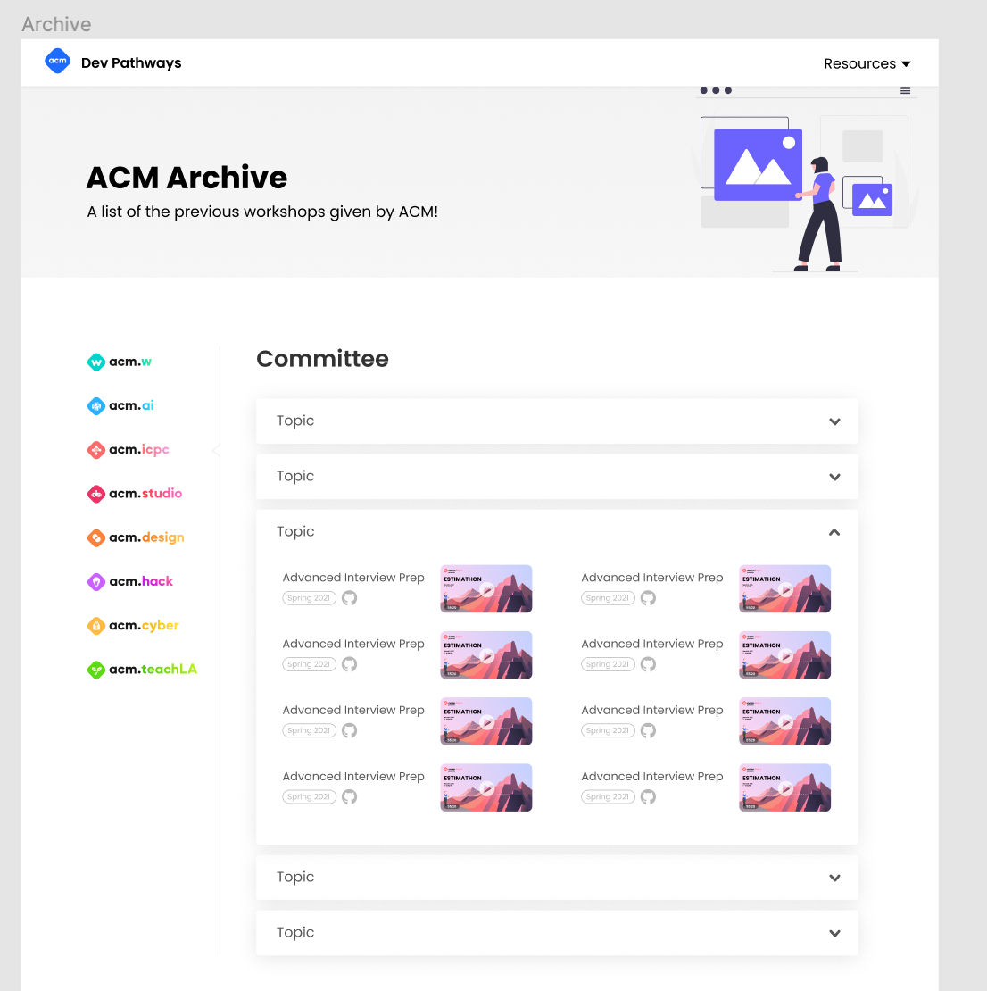 Build general layout of the archive page · Issue #112 · uclaacm/dev-pathways · GitHub