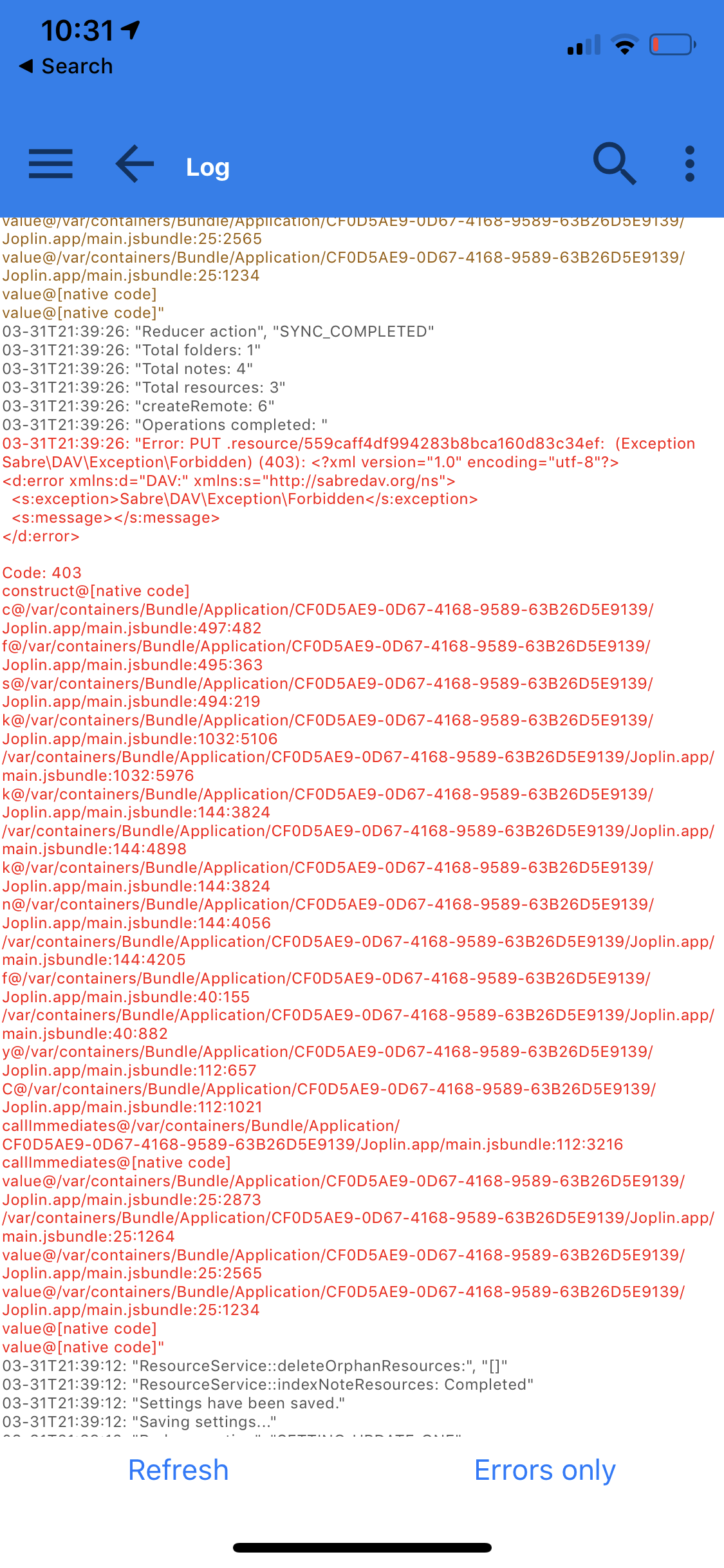 "Network request failed" on iOS with WebDAV sync · Issue #792 · laurent22/joplin · GitHub