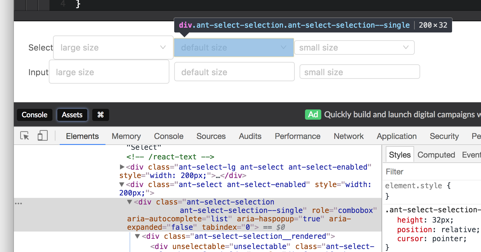 the size of Select component is not consistent with Input and Button ...