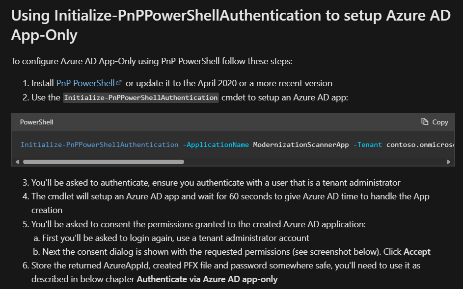 App registration command should be updated. (old: Initialize-PnPPowerShellAuthentication, new ...