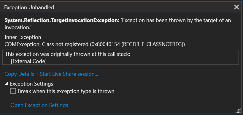 COMException: Class not registered (0x80040154 (REGDB_E_CLASSNOTREG)) · Issue #1400 · dotnet ...