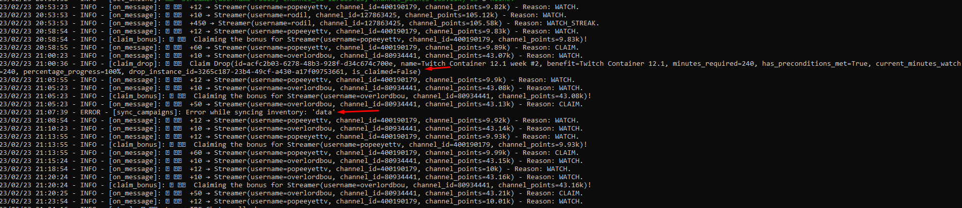 Error while syncing inventory: 'data' · Issue #159 · rdavydov/Twitch-Channel-Points-Miner-v2 ...