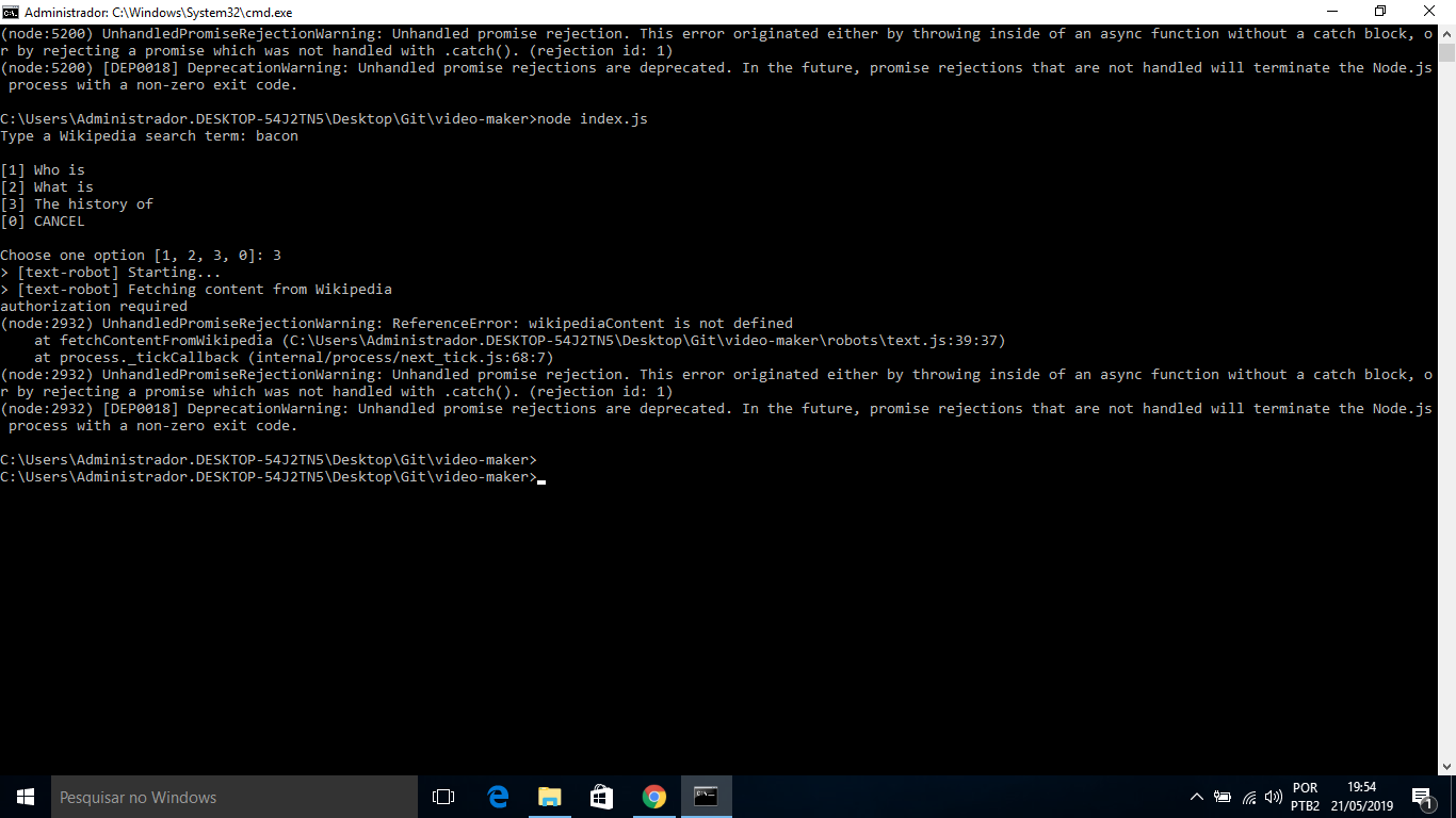 Problemas ao executar node index.js? Veja estas orientações aqui ...