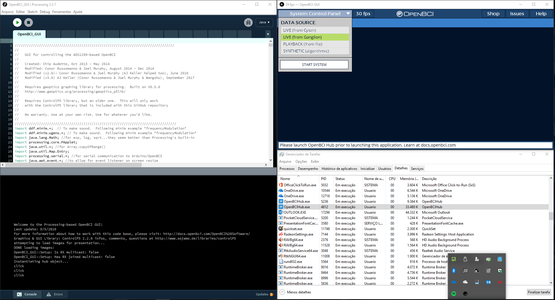 GUI hangs when trying LSL and when played by Processing IDE, hub does not work · Issue #316 ...