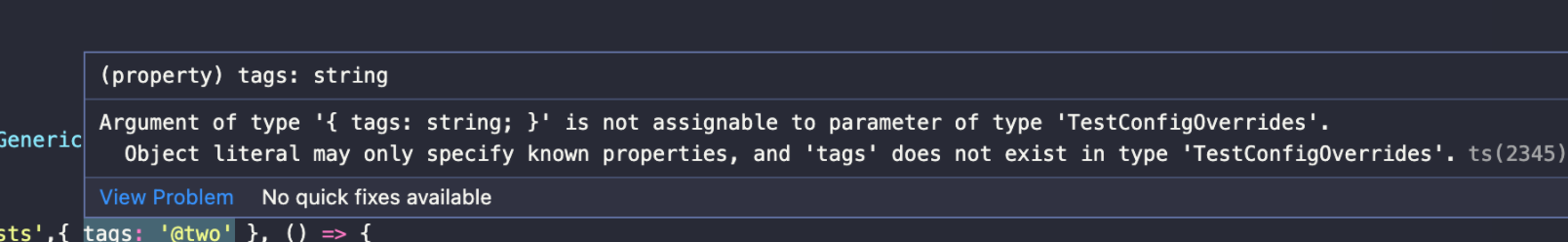 Argument of type '{ tags: string; }' is not assignable to parameter of ...