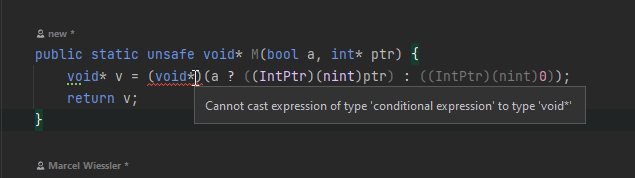 Cannot cast expression of type 'conditional expression' to type ``void ...