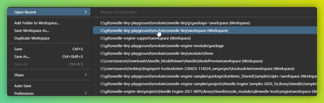 Display window.title in `Open Recent` list (if any) · Issue #180838 · microsoft/vscode · GitHub
