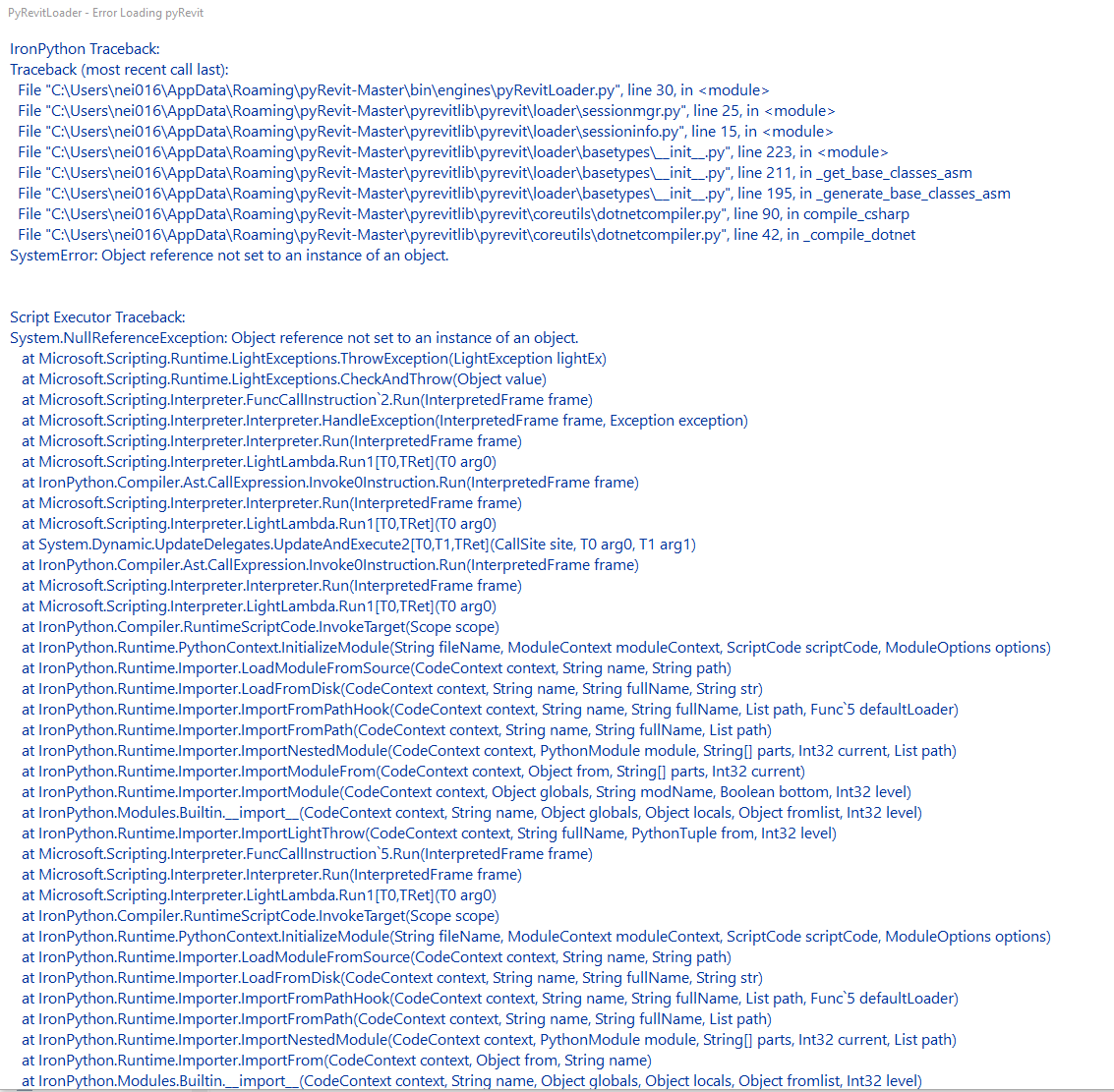 Error after install "Object reference not set to an instance of an ...