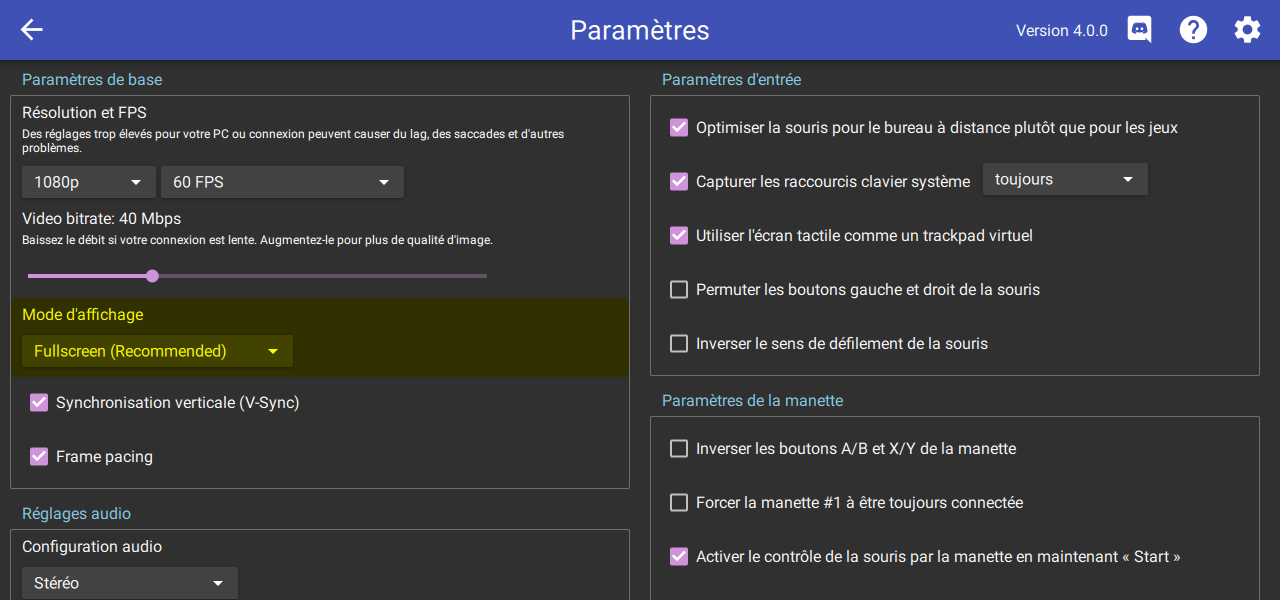 Display mode "Fullscreen (Recommended)" doesn't update when changing ...