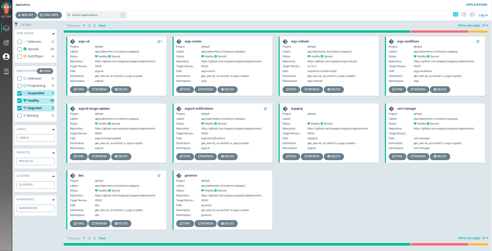Application Health Status Bar is reproduced at bottom of page · Issue ...