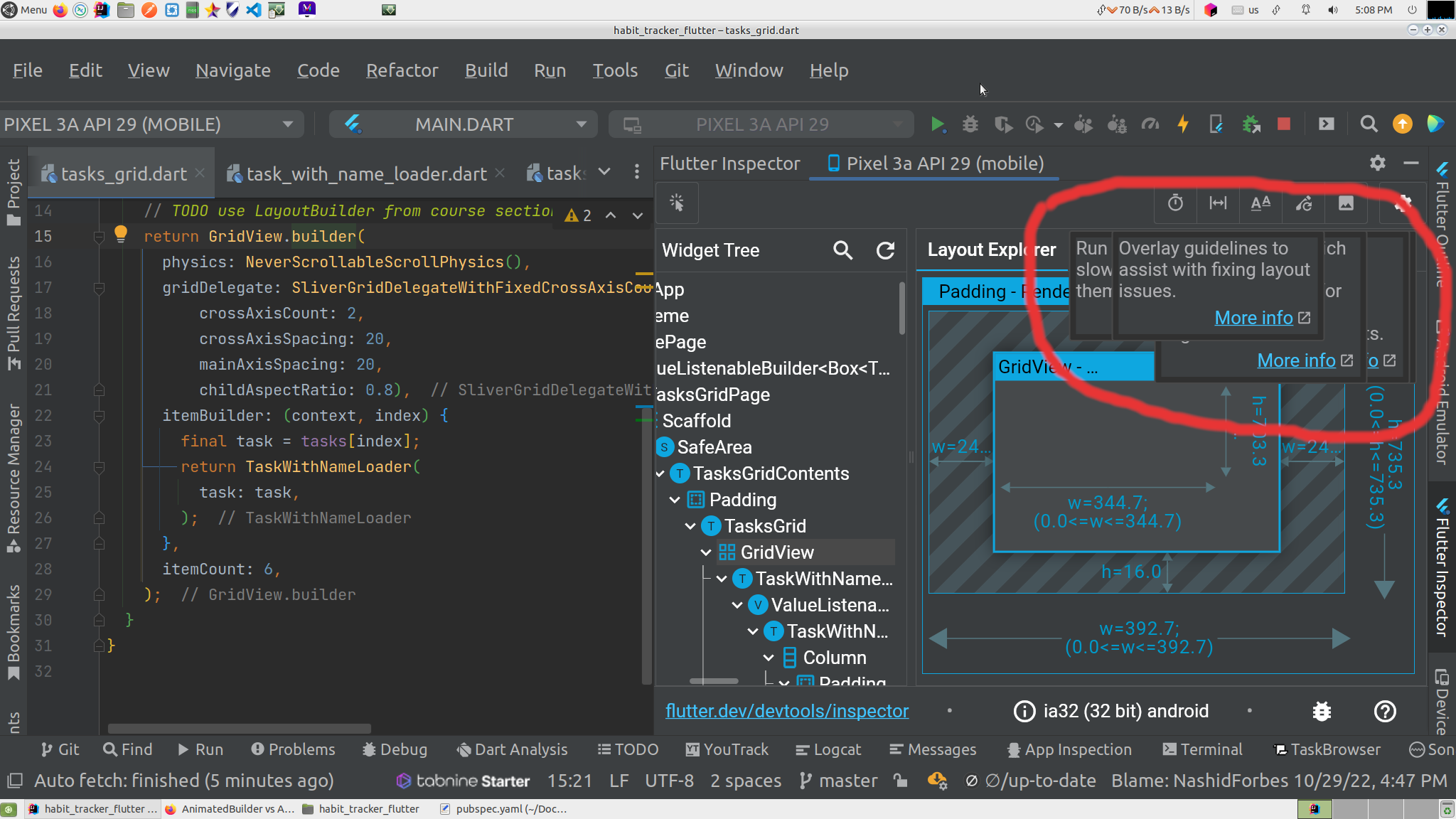Hint popup windows within Flutter inspector (IntelliJ IDEA 2022.2.1 (Ultimate Edition)) does not ...