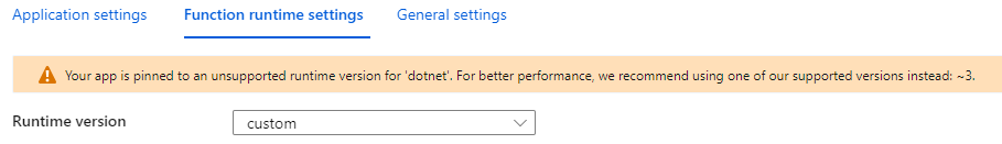 Setting dotnet ~4 in FUNCTIONS_EXTENSION_VERSION for a Windows Function App not supported ...
