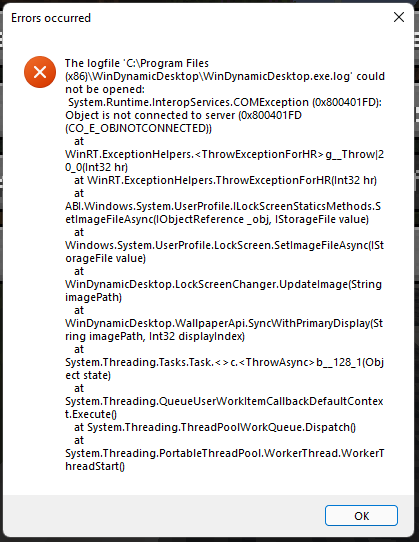 error message at random times! · Issue #416 · t1m0thyj/WinDynamicDesktop · GitHub