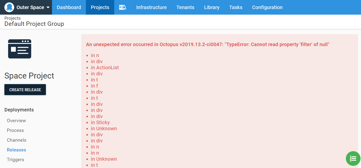 Octopus Server: Releases screen goes boom if your instance/space doesn't have any environments ...