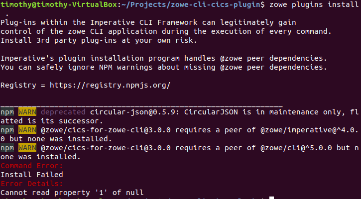 Can't install plugins from source on Linux · Issue #290 · zowe/imperative · GitHub