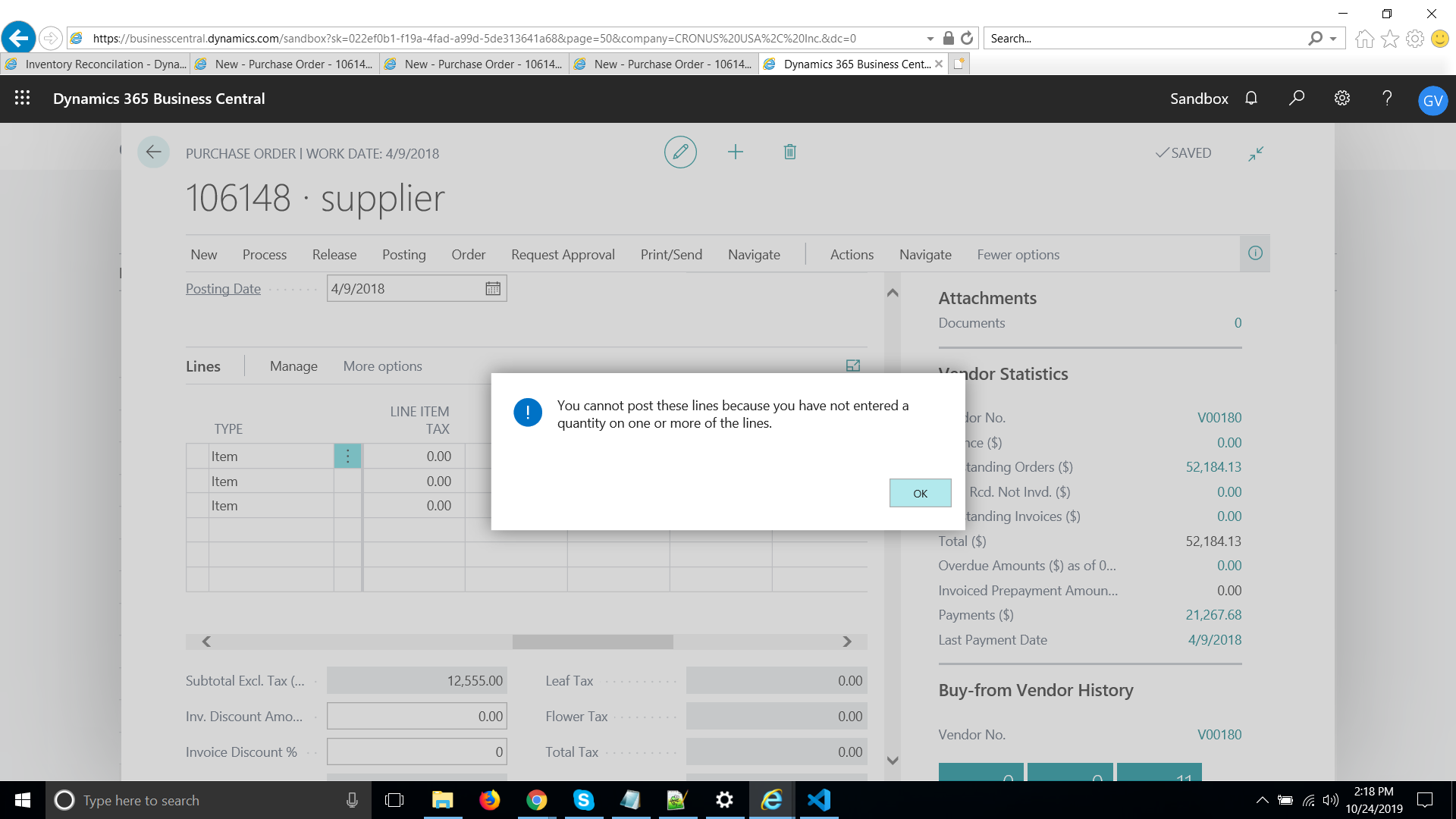 Need To Receive Po Partially Getting Error You Cannot Post These Lines Because You Have Not 6784