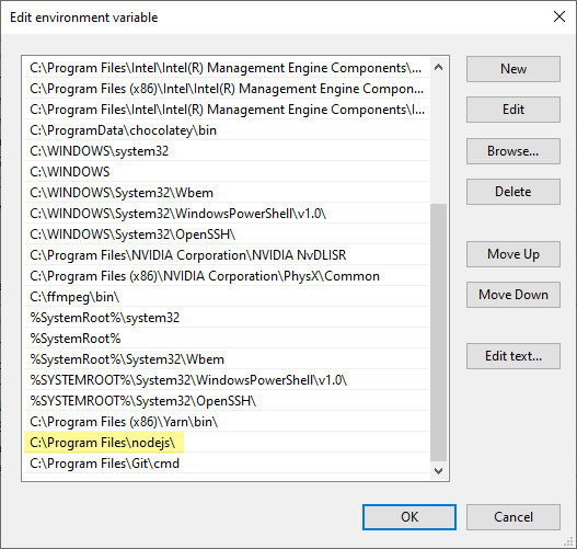 '"node"' is not recognized as an internal or external command, operable program or batch file ...