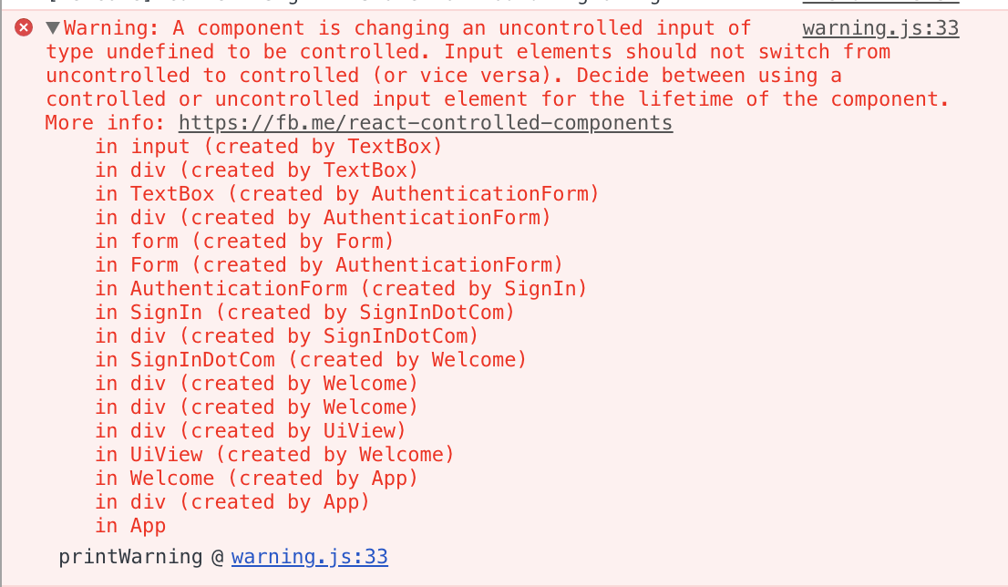 [react] uncontrolled/controlled component warning in Welcome flow ...