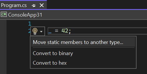 Move static members to another type is suggested for top-level statements · Issue #59470 ...
