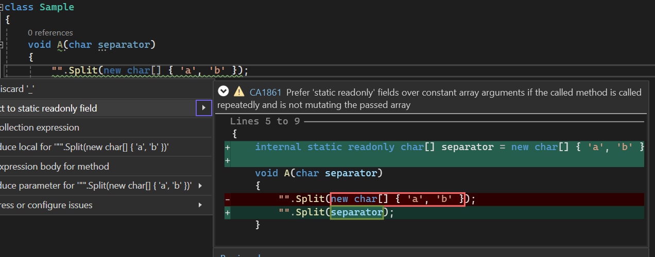 CA1861 code fix doesn't use unique name · Issue #6981 · dotnet/roslyn-analyzers · GitHub