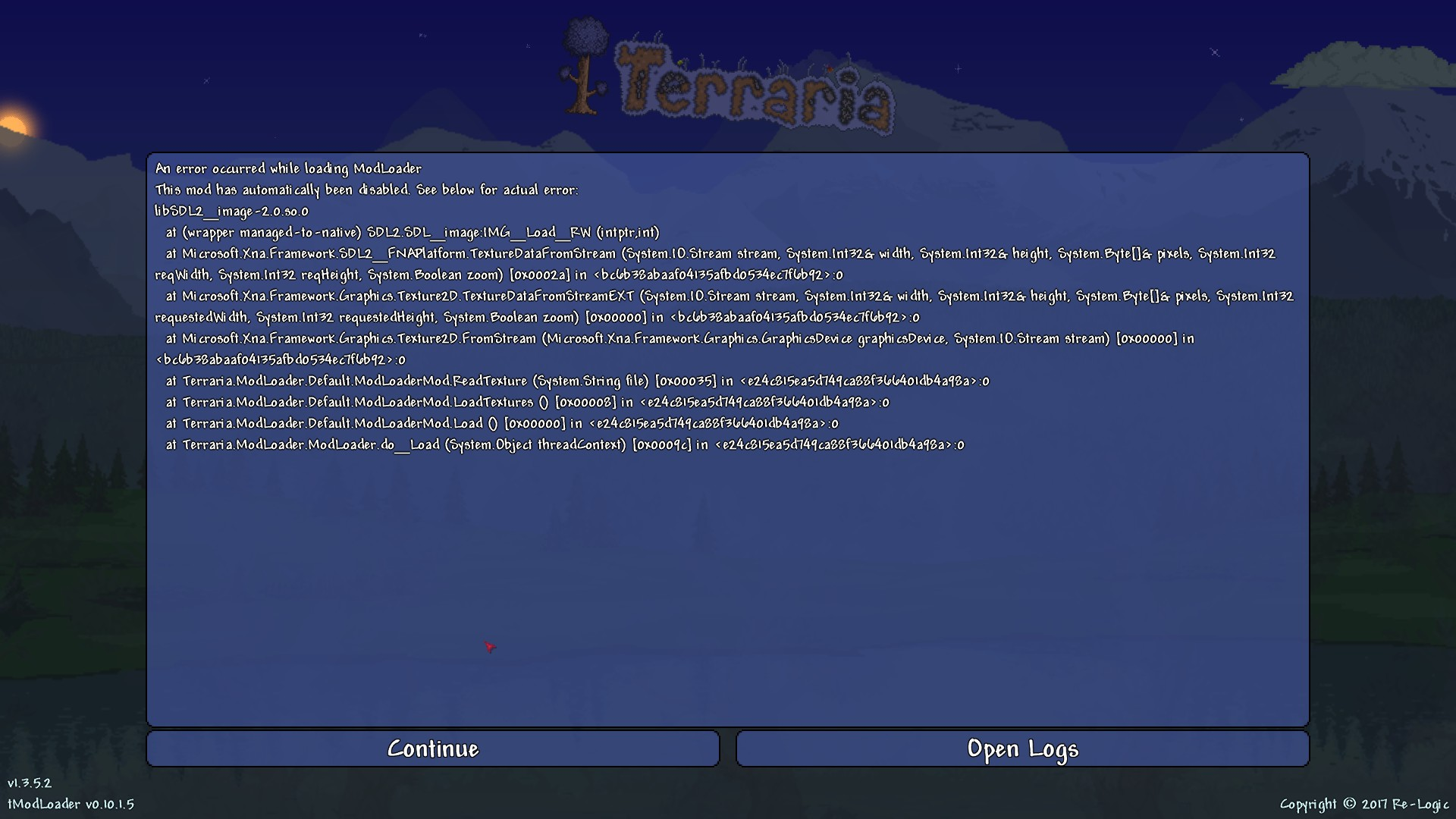 "An error occured while loading ModLoader" · Issue #544 · tModLoader/tModLoader · GitHub