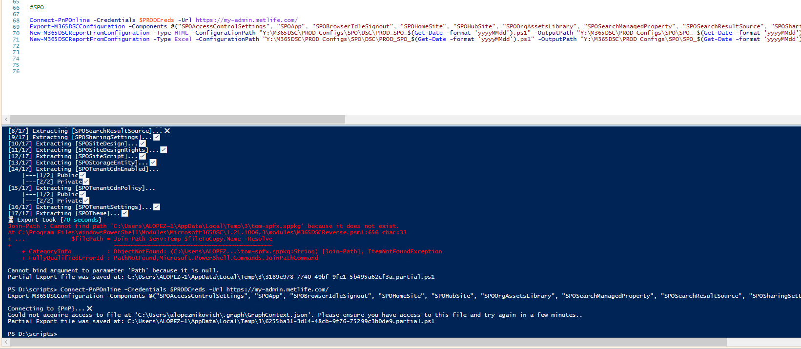 SPO - Unable to Export SPO M365DSC Configuration - The remote name ...