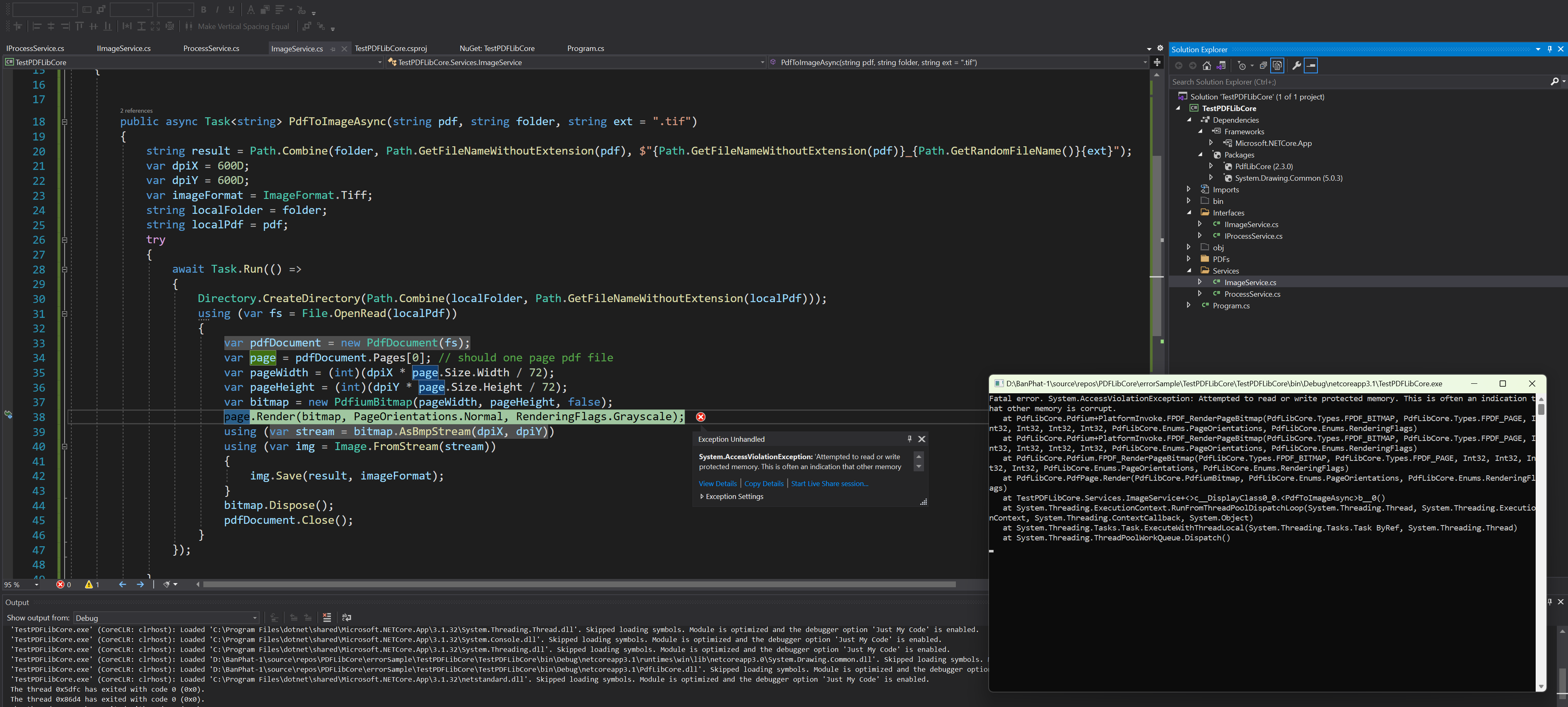 System.AccessViolationException: · Issue #17 · jbaarssen/PdfLibCore · GitHub