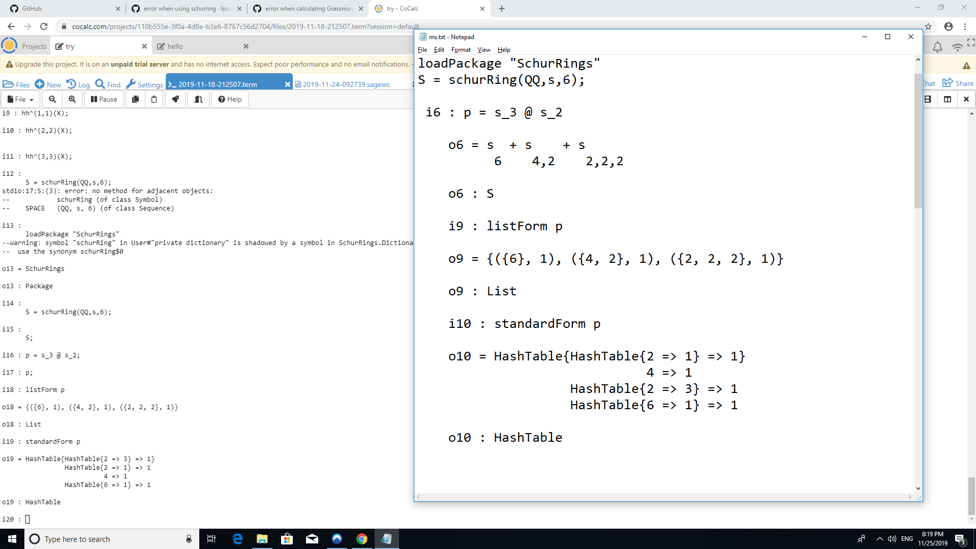 error when using schurring · Issue #1053 · Macaulay2/M2 · GitHub