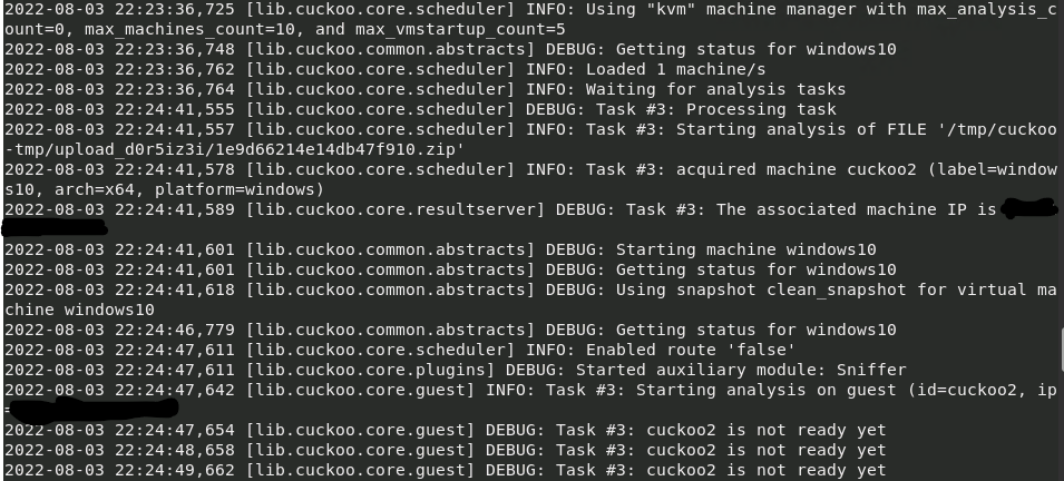 DEBUG: TASK #: cuckoo is not ready yet · Issue #1043 · kevoreilly/CAPEv2 · GitHub