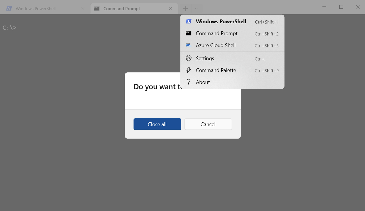 New Tab Menu Overlaps Close Dialog · Issue 14535 · Microsoft Terminal · Github