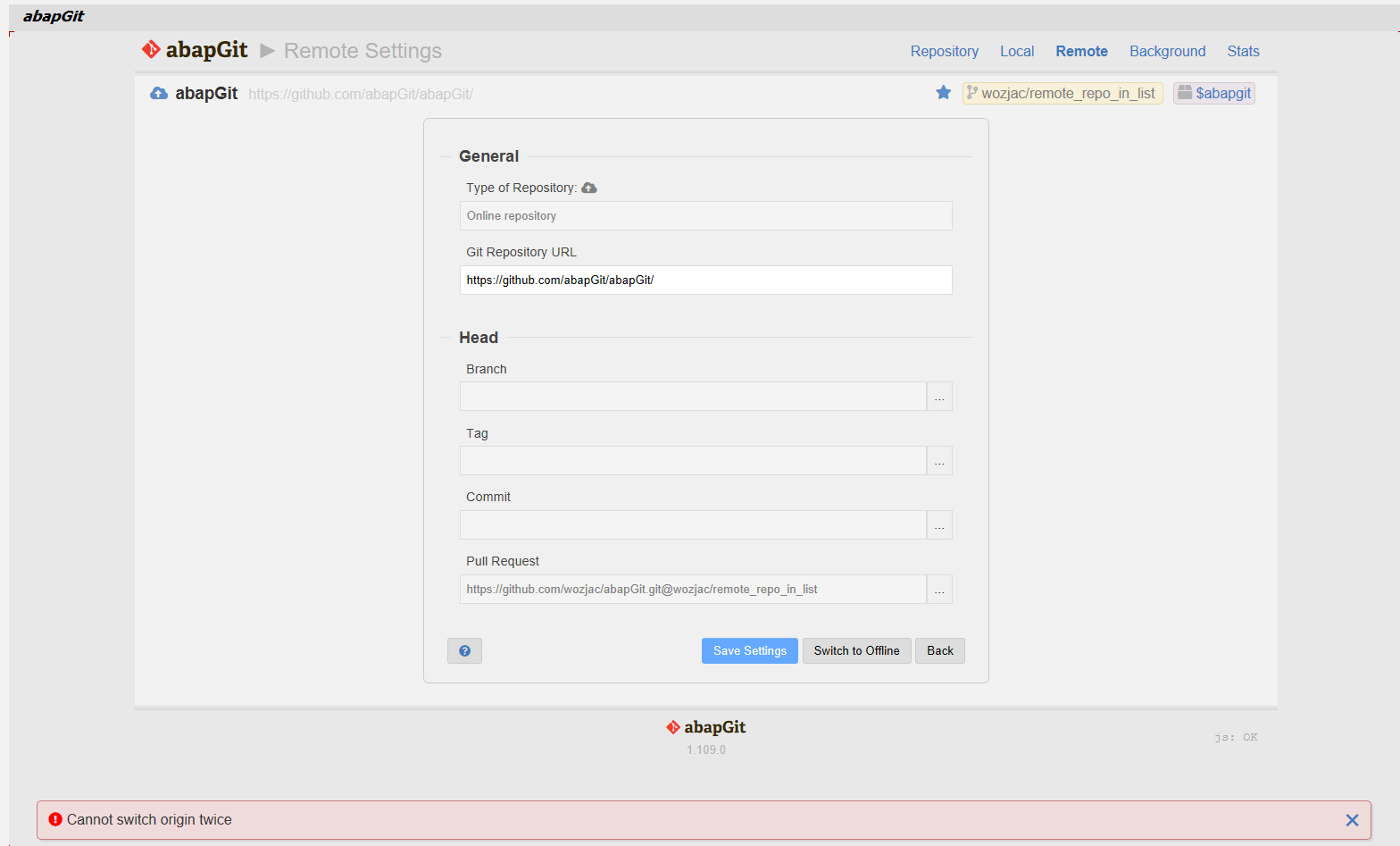 "Cannot switch origin twice" in remote settings is confusing · Issue #4919 · abapGit/abapGit ...