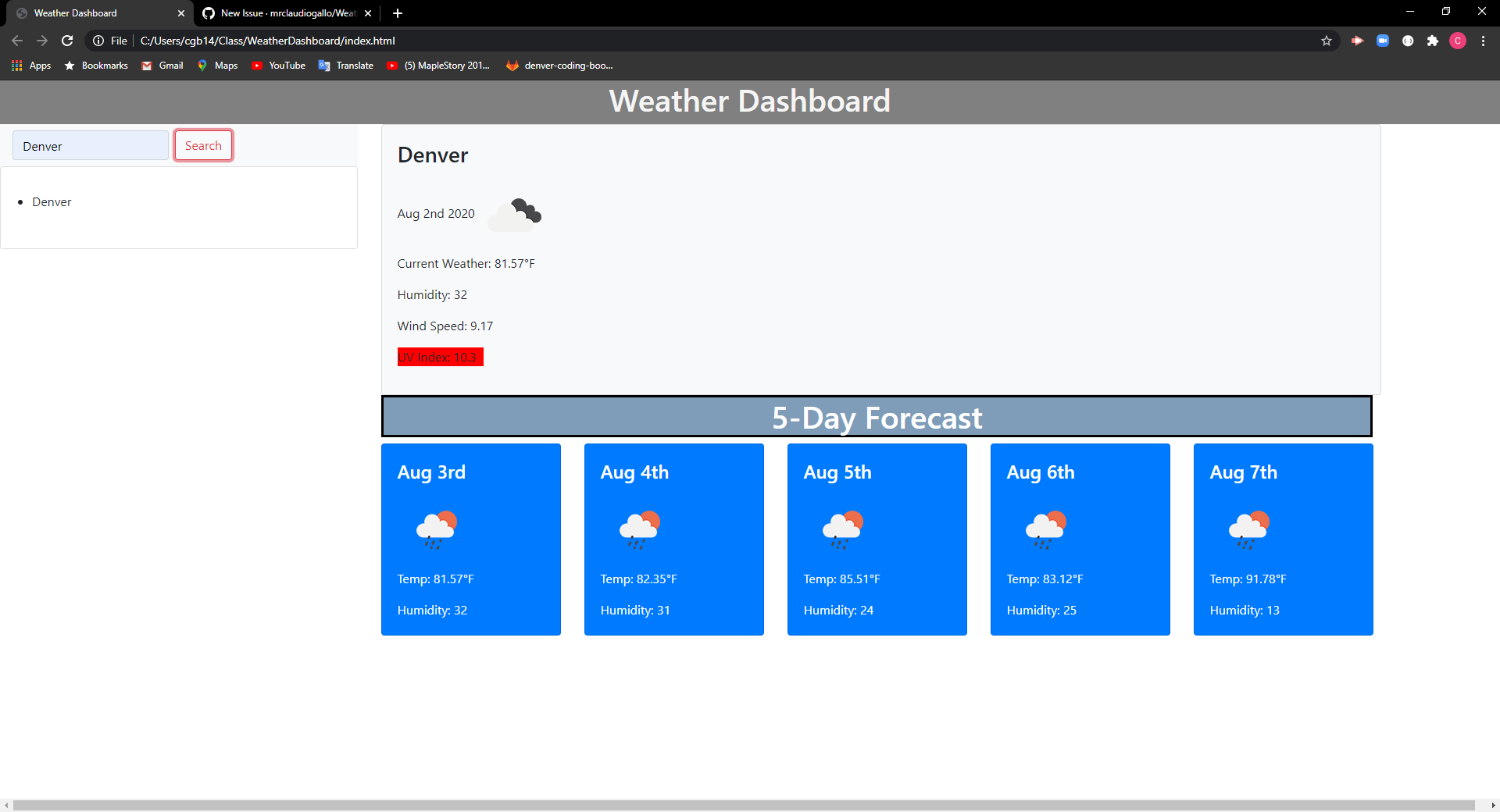 GitHub - mrclaudiogallo/WeatherDashboard